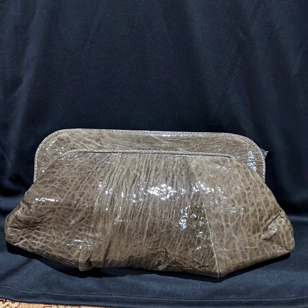 Lauren Merkin Gray Textured Patent Leather Clutch - Gem